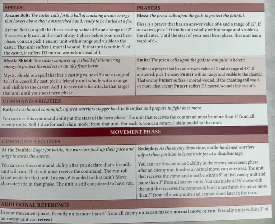 FREE Age Of Sigmar 3 0 Quick Reference Rules Sheet